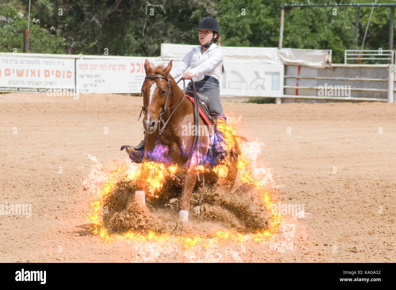 Digitally enhanced image A 15 year old girl in a western style Reining ...