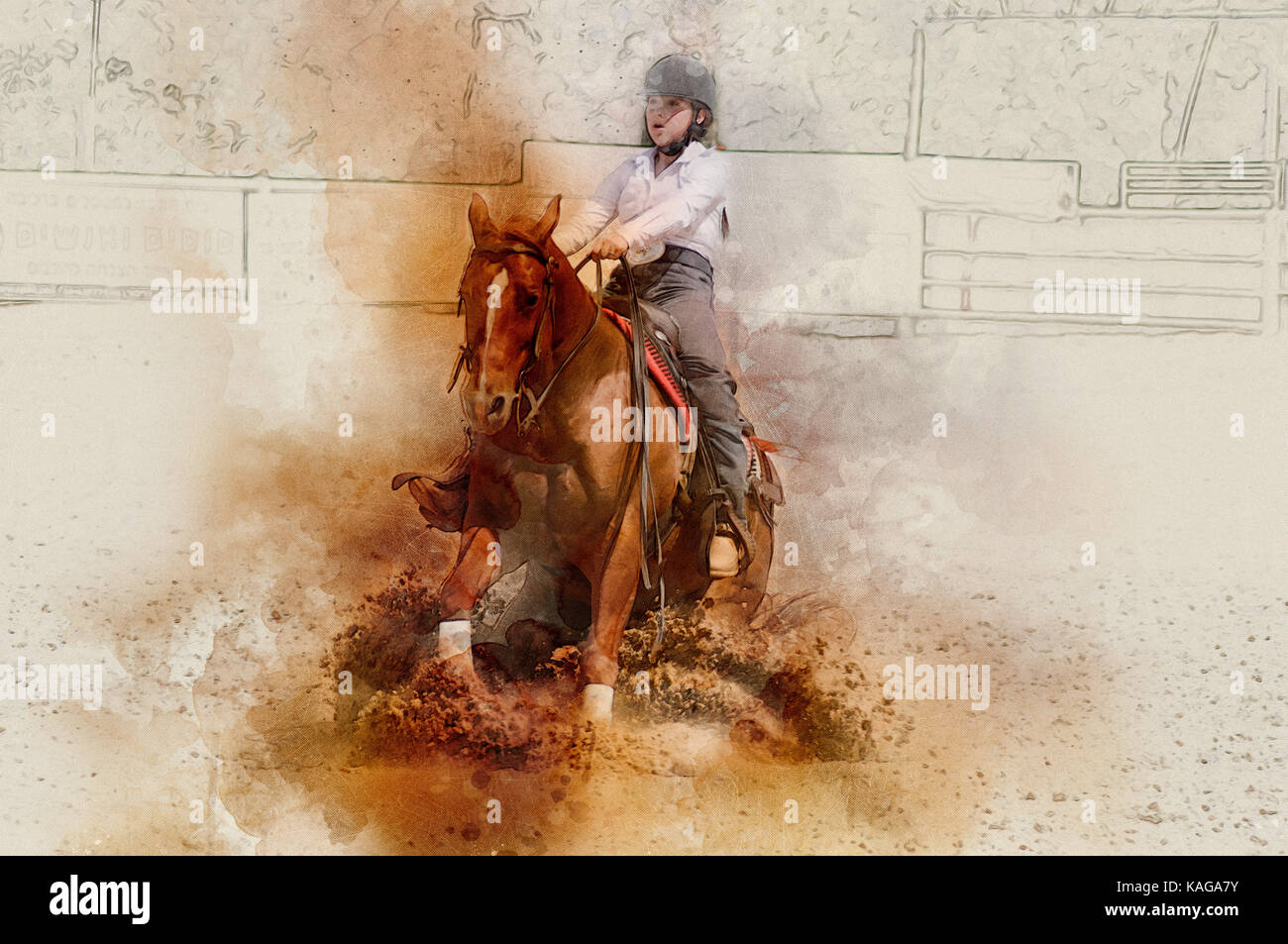 Digitally enhanced image A 15 year old girl in a western style Reining ...