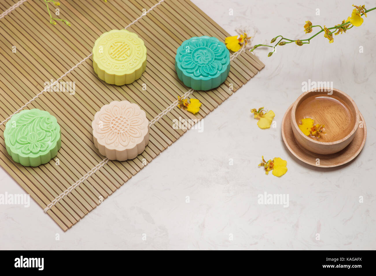 Sweet color of snow skin mooncake. Traditional mid autumn festival ...