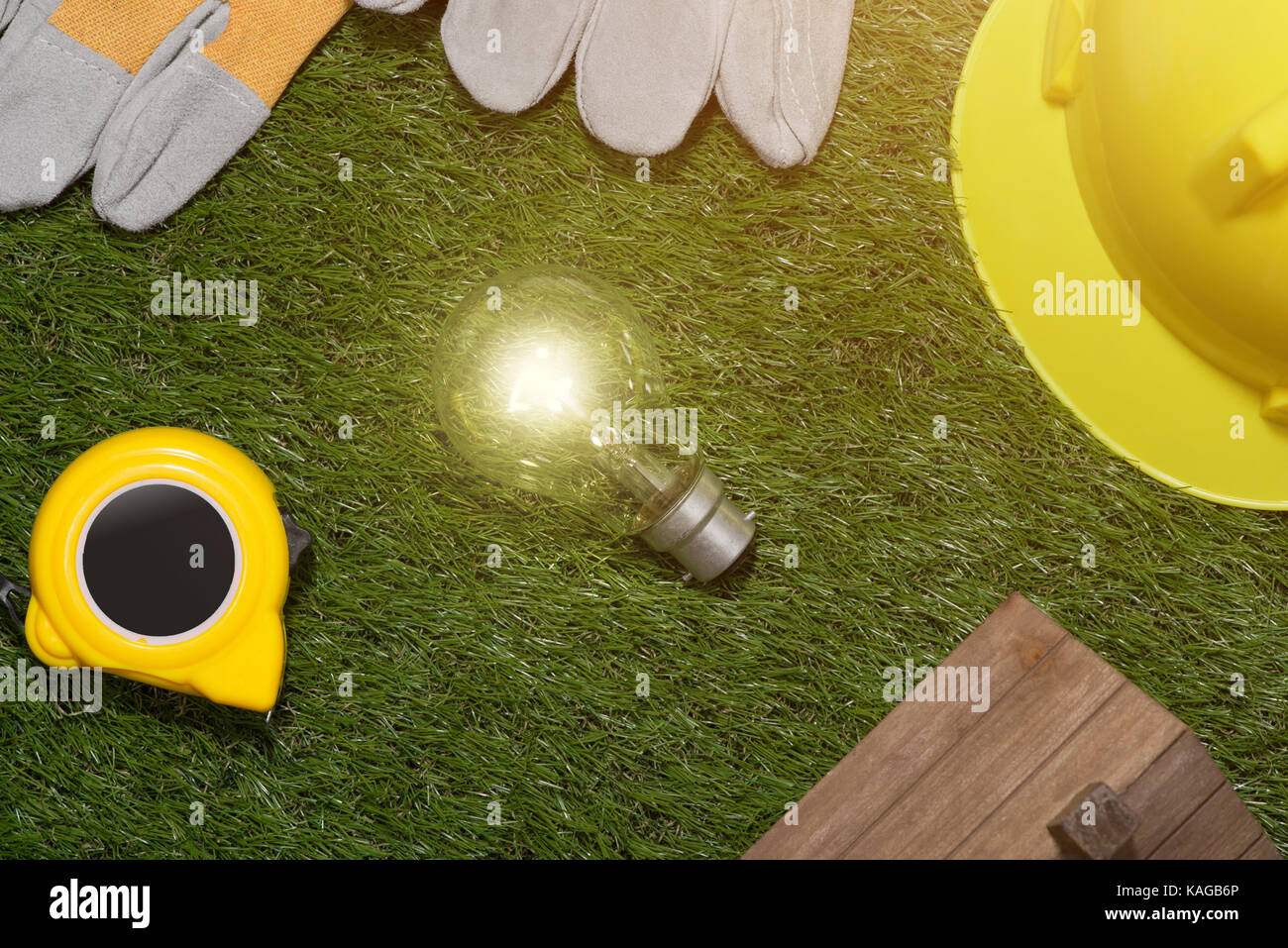 Green building and energy saving concept: house projecj and work tools ...