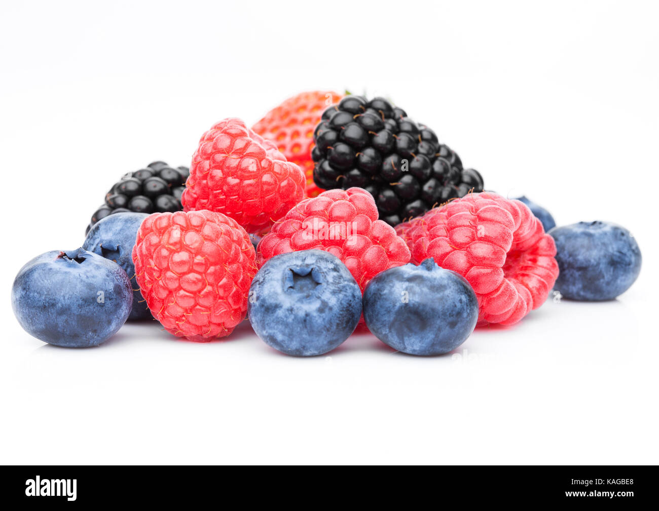 Fresh blueberry raspberry and blackberry closeup on white background ...