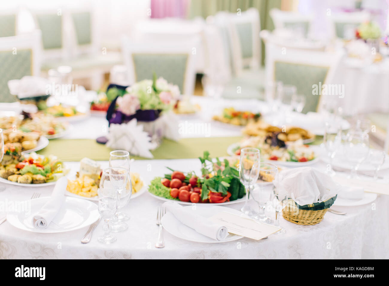 Banquet table setting. Catering table set. Elegance table set up ...
