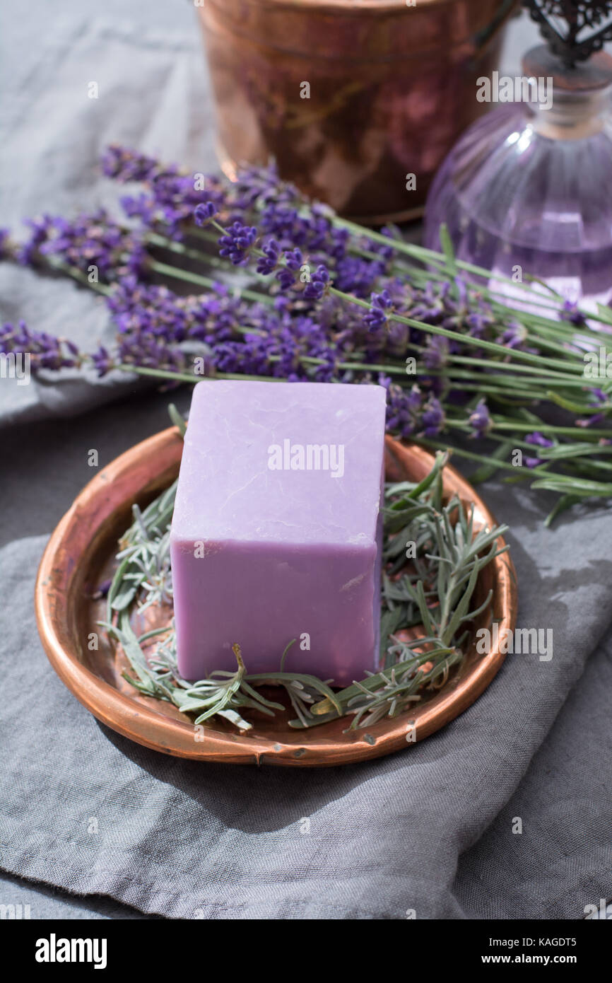 Lavender soap and natural perfumed oil, made from fresh or dried ...