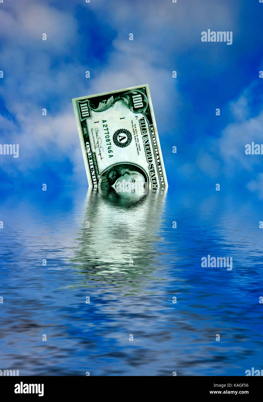 dollar banknote sinking into water Stock Photo - Alamy