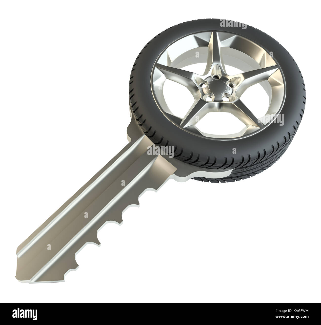 Metal key with car wheel Stock Photo - Alamy