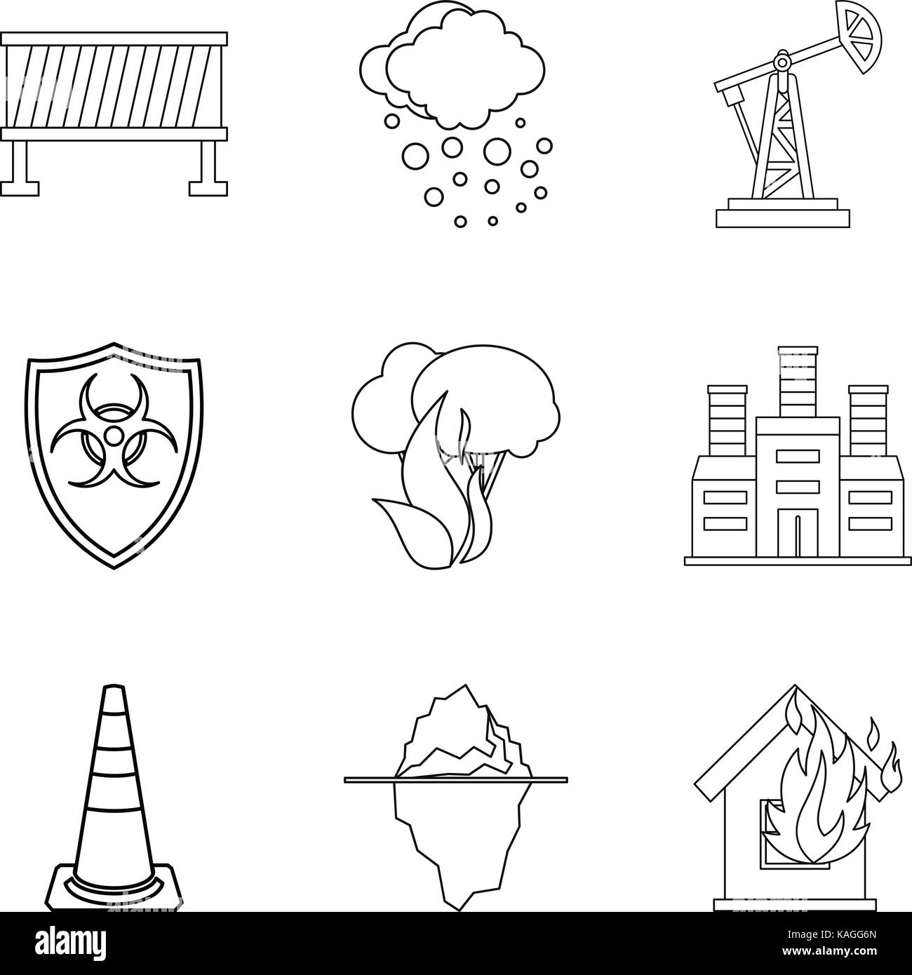 Contamination of the world icons set, outline style Stock Vector Image ...