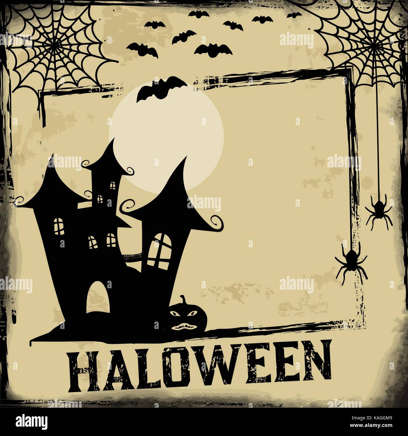 Vintage Halloween poster or frame on grunge background, vector ...