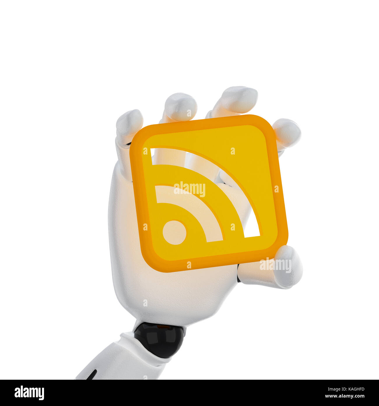 3d robotic hand hold a rss symbol Stock Photo - Alamy