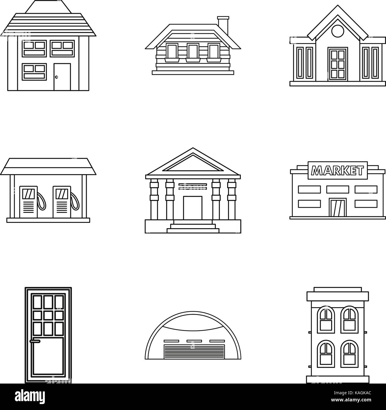 Exterior of building icons set, outline style Stock Vector Image & Art ...