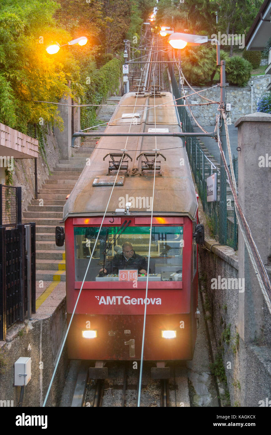 Genova Funicular - arriving at station Stock Photo - Alamy