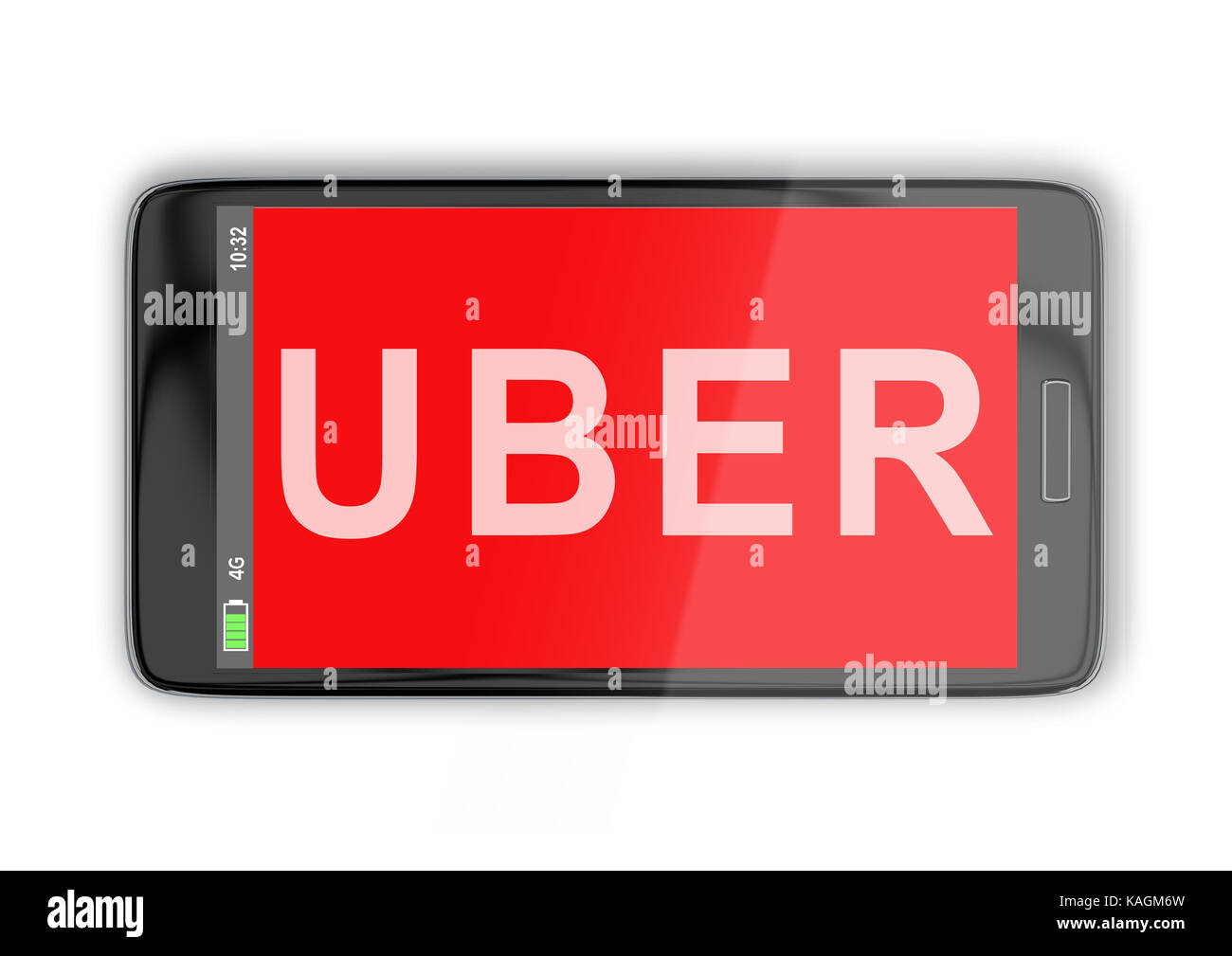 3D illustration of "UBER" title on cellular screen, isolated on white ...