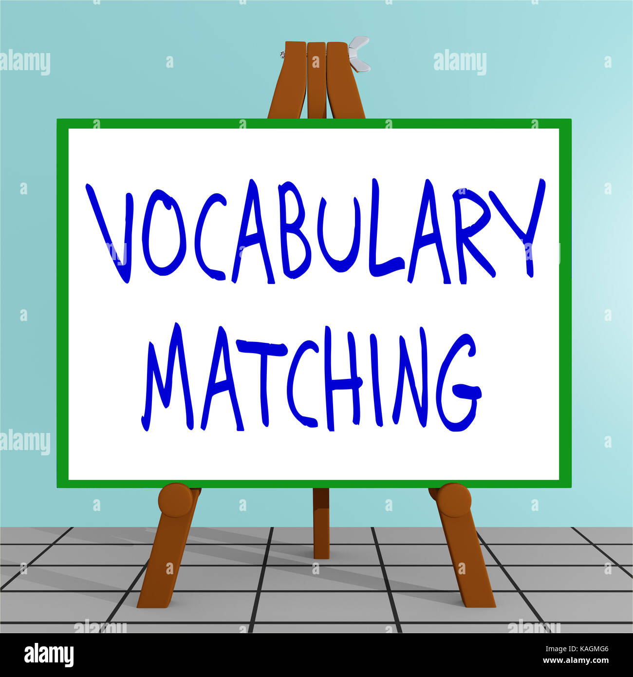 3D illustration of "VOCABULARY MATCHING" title on a tripod display ...