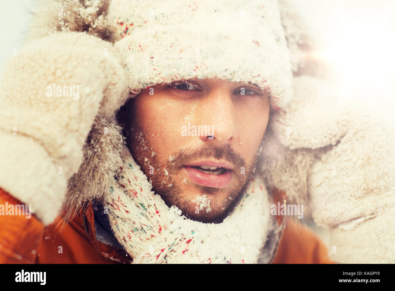 face of man in winter clothes outdoors Stock Photo - Alamy