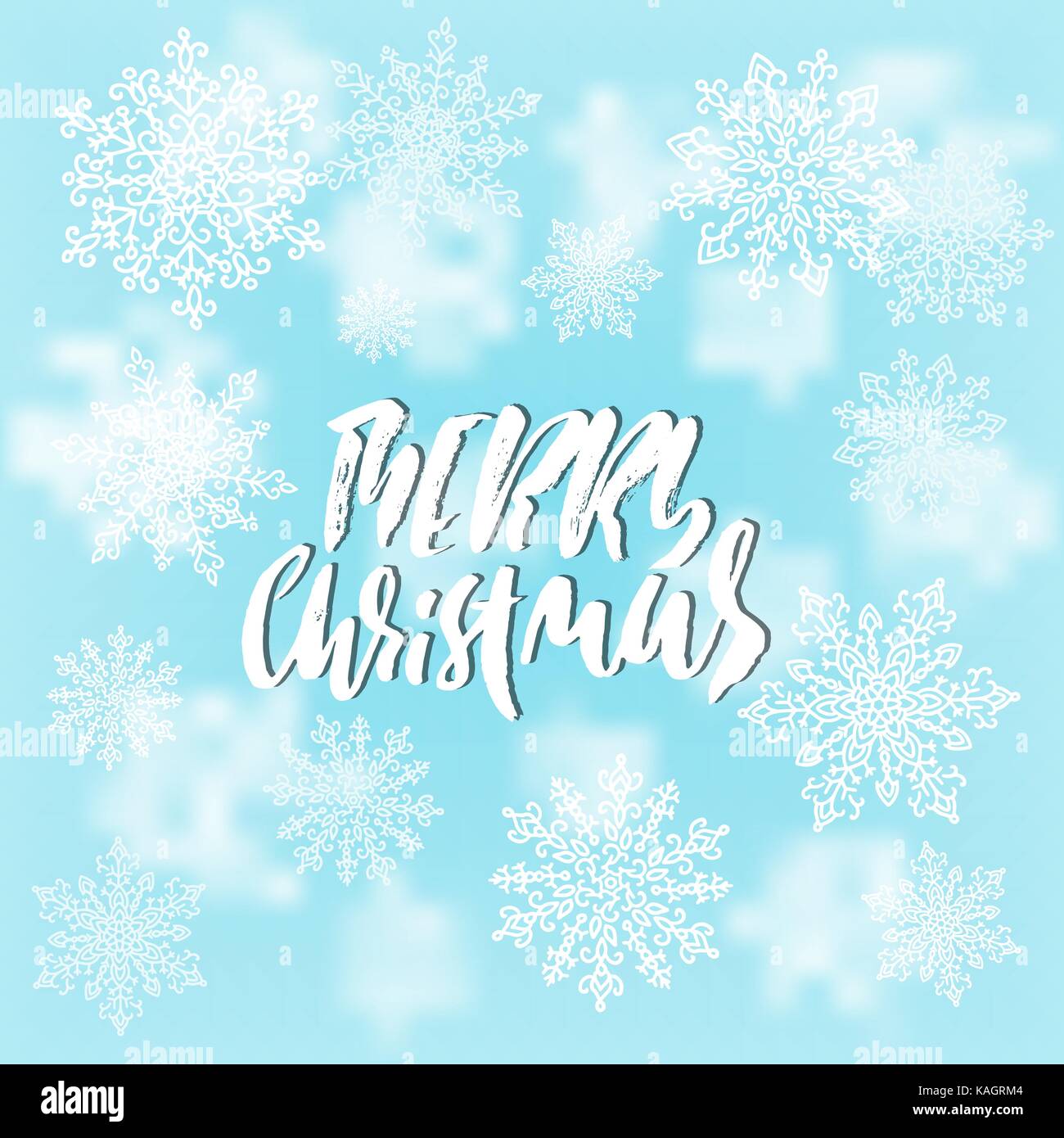 Merry Christmas handwritten lettering design on blur blue background ...