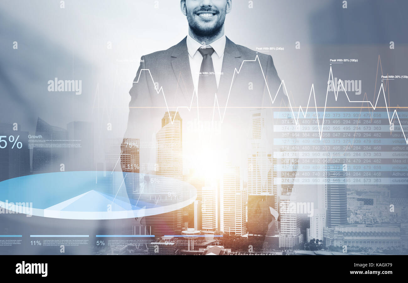 close up of happy businessman over city background Stock Photo - Alamy