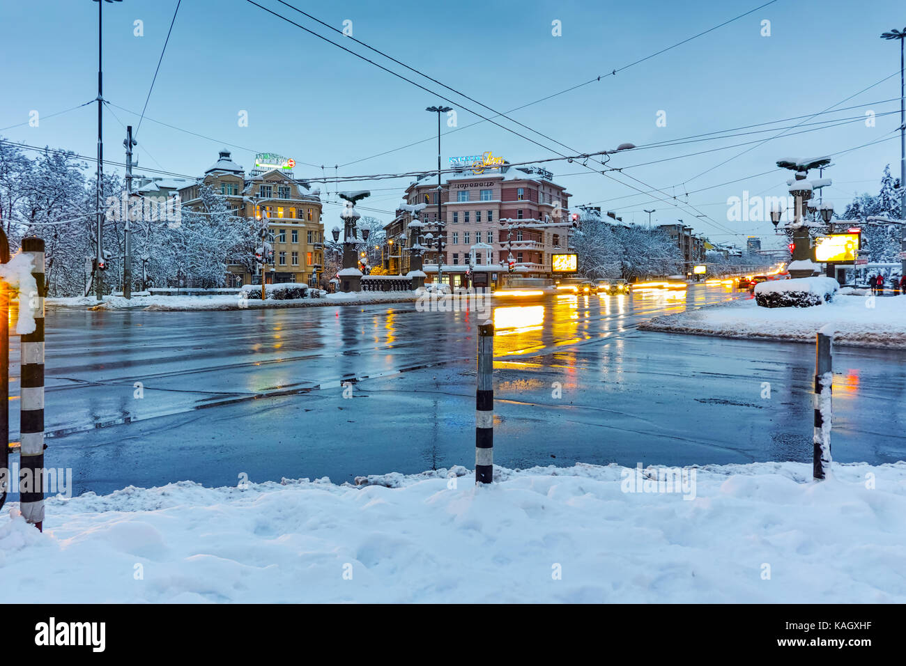 Night lights at eagle bridge square, Sofia, Bulgaria Stock Photo - Alamy