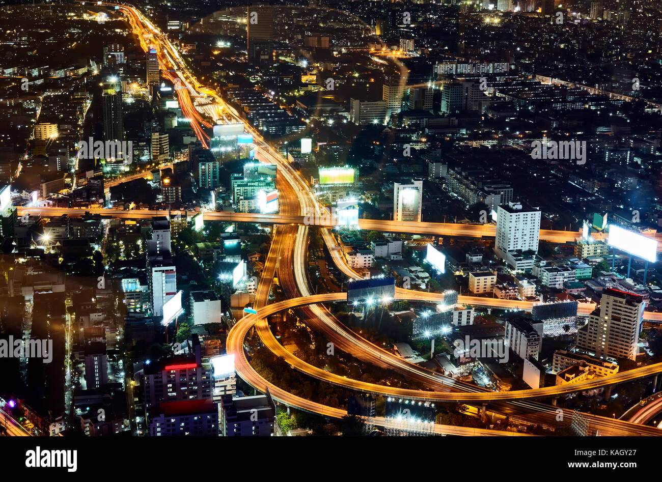 Multi level stack interchange in bangkok. Aerial view Stock Photo - Alamy