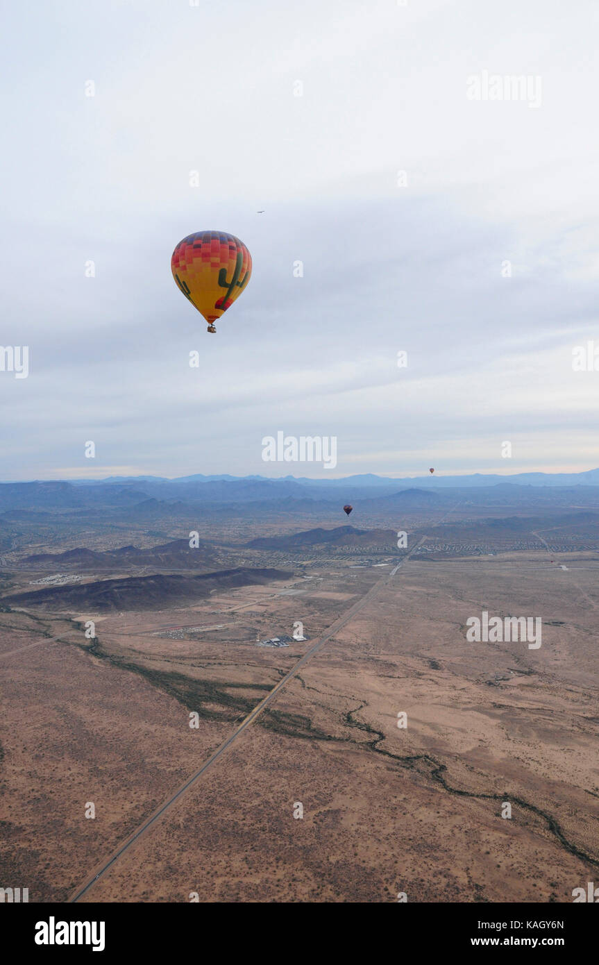 Hot air balloon ride over the Sonoran Desert, Arizona, USA Stock Photo ...