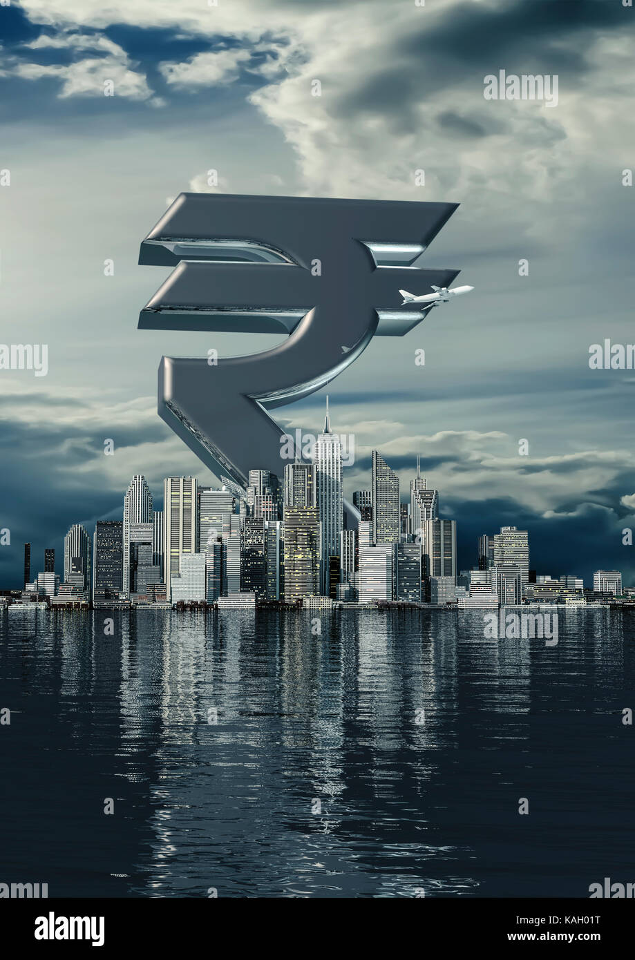 Business city rupee / 3D illustration of Indian rupee currency symbol ...