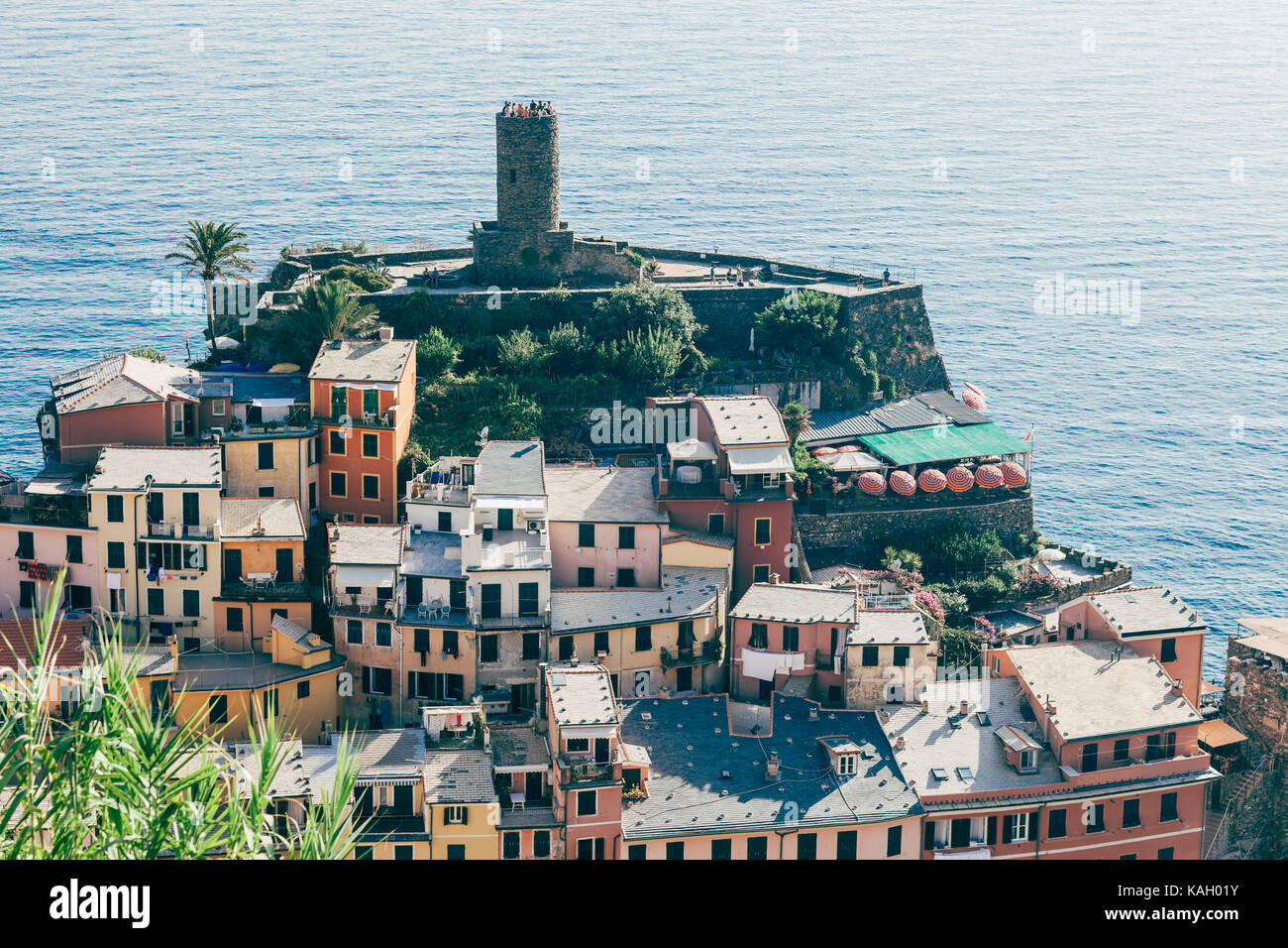 Scenic view of colorful village Vernazza in Cinque Terre, Italy. Top ...