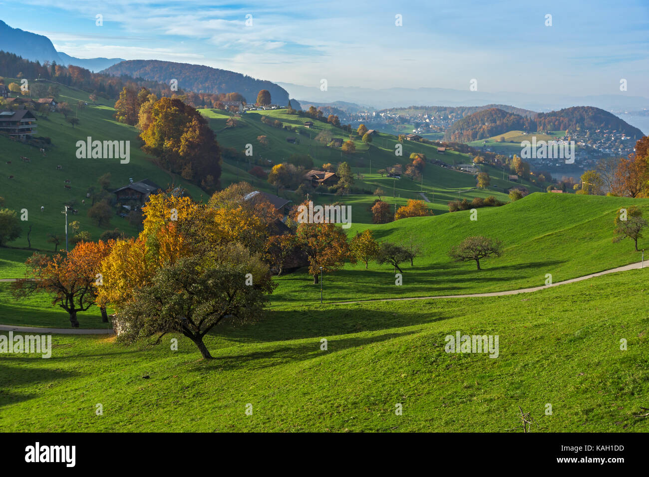 Autumn Landscape of typical Switzerland village near town of Interlaken ...