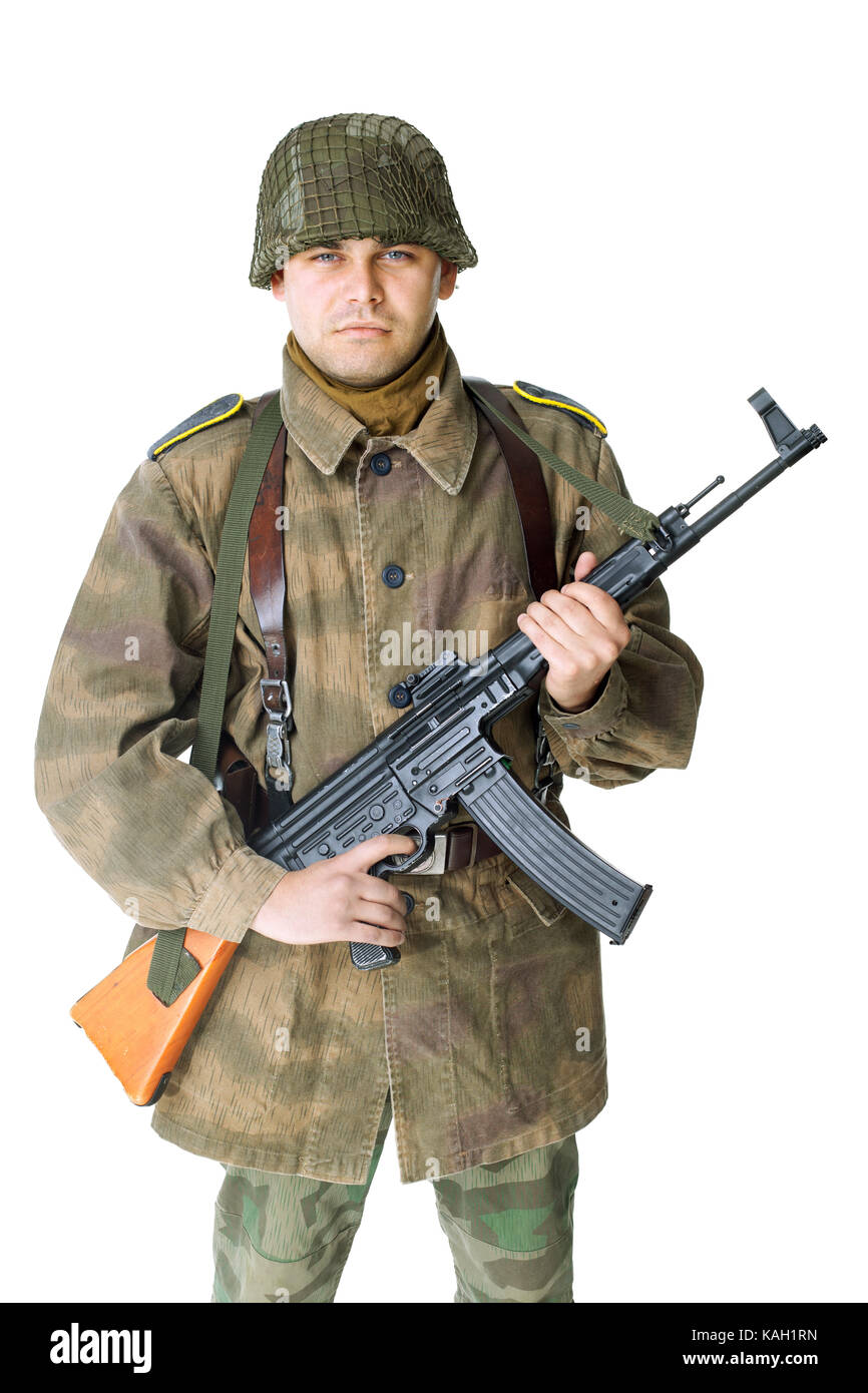 soldier with submachine gun isolated on white background Stock Photo ...
