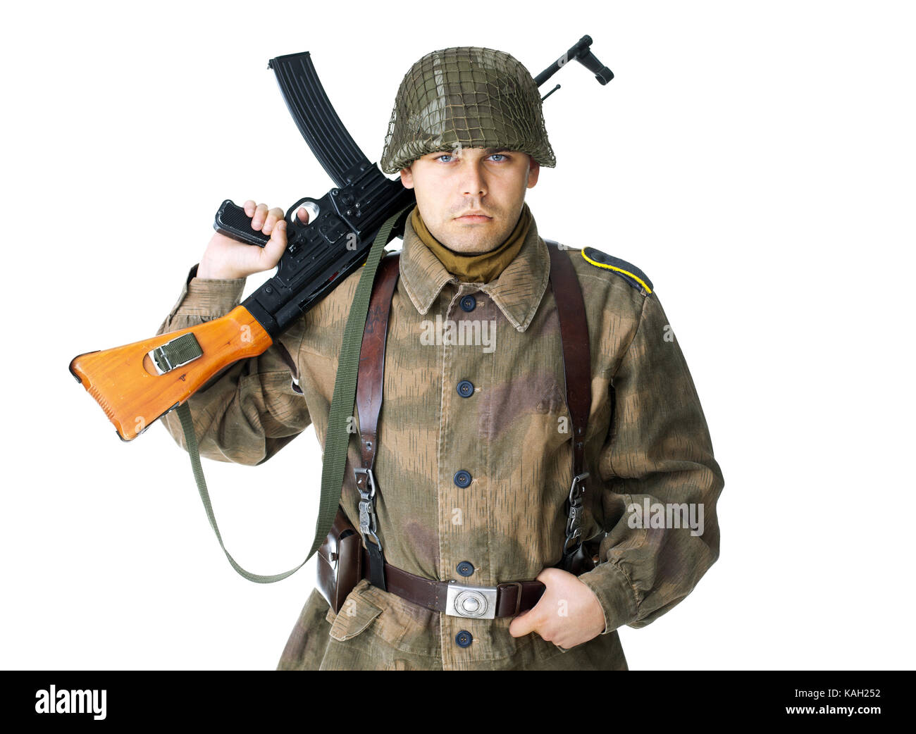 soldier with submachine gun isolated on white background Stock Photo ...