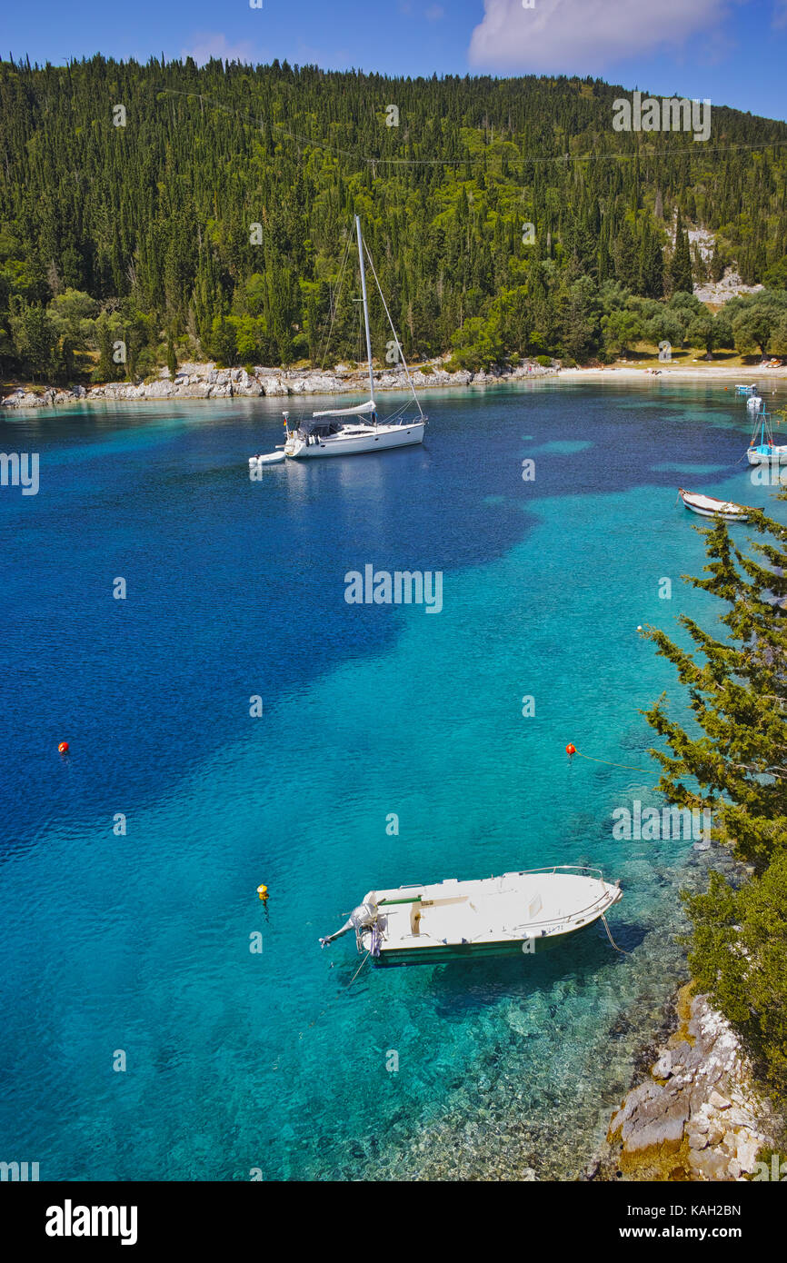 Small Boats in foki fiskardo beach, Kefalonia, Ionian Islands, Greece ...