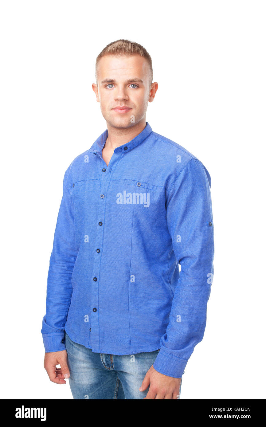 Blond male model wearing blue shirt hi-res stock photography and images ...