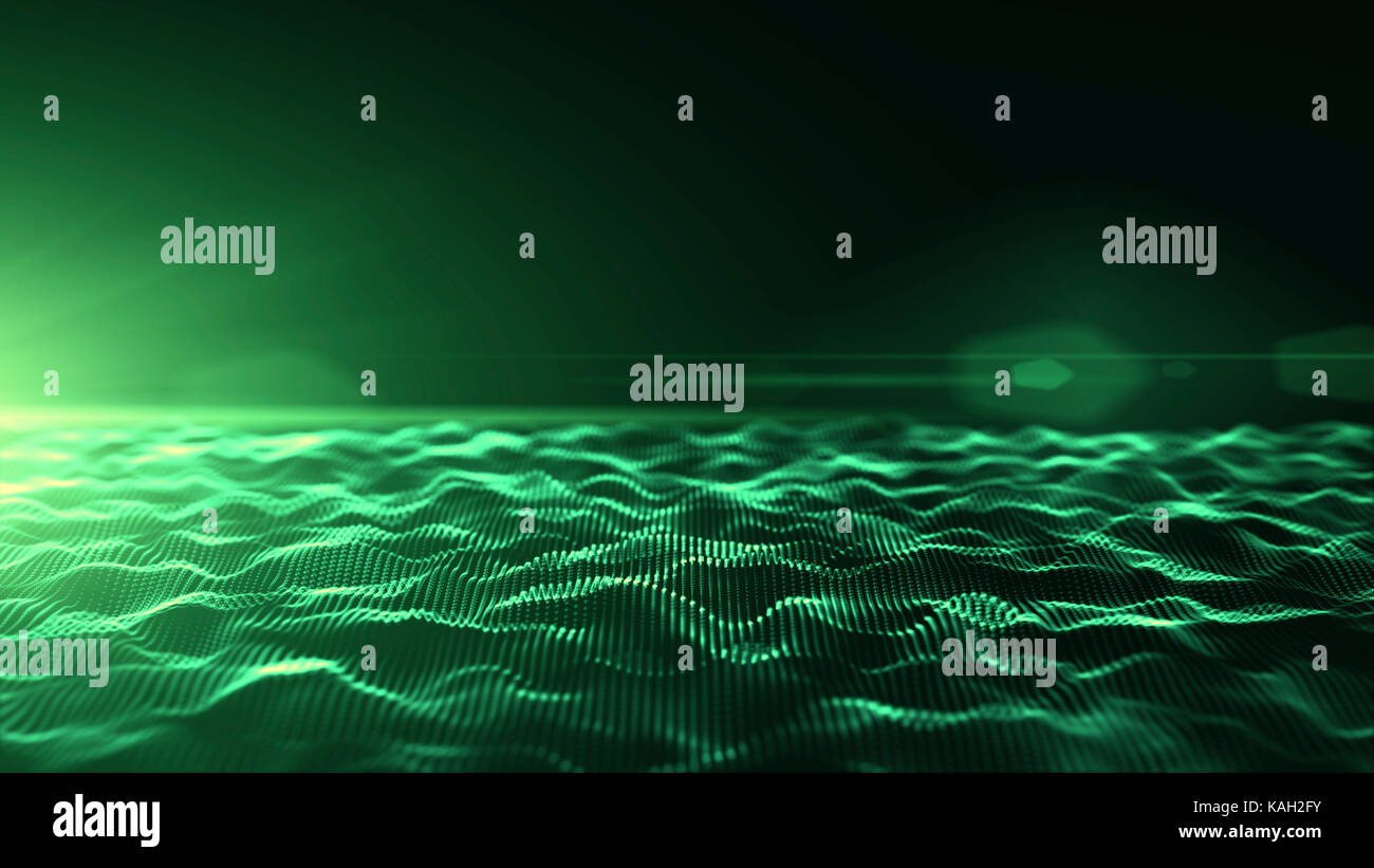 Abstract green digital waves background with light flare Stock Photo ...