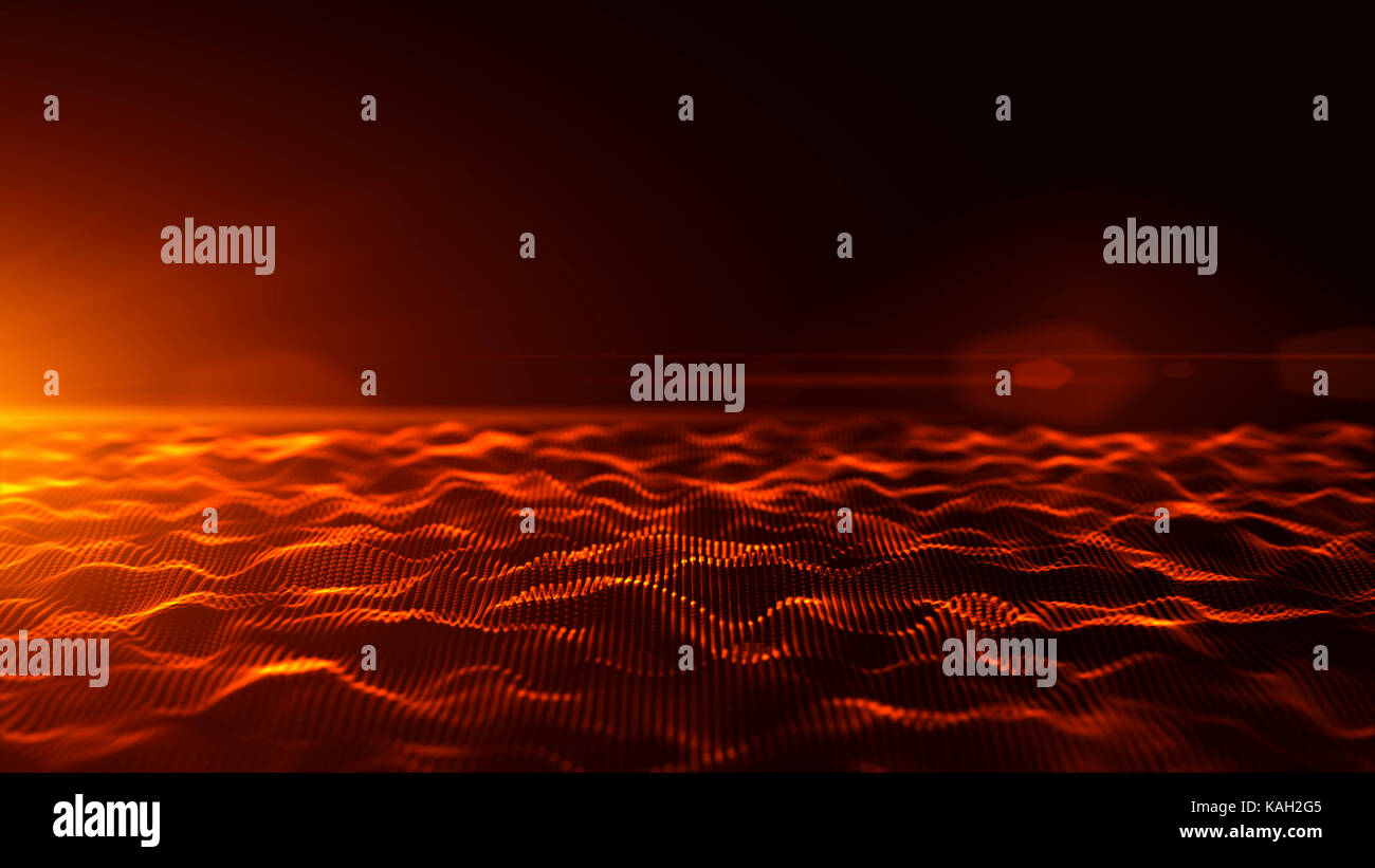 Abstract red digital waves background with light flare Stock Photo - Alamy