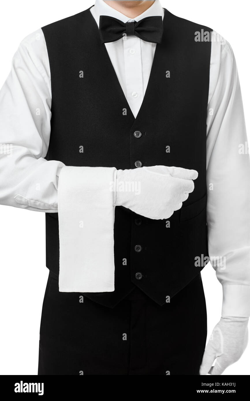 Professional waiter at your service. Isolated on white background Stock ...