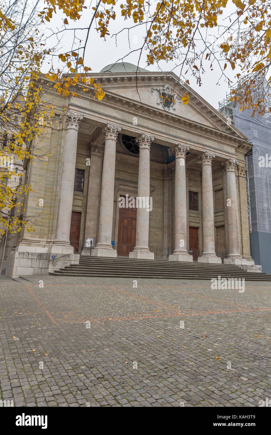 The front view of St. Pierre Cathedral in Geneva, Switzerland Stock ...
