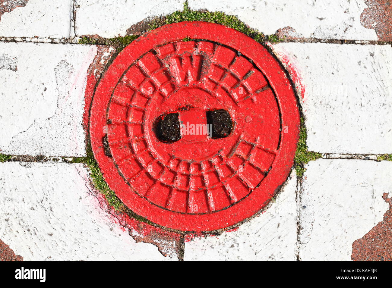 red round fire hydrant lid Stock Photo - Alamy