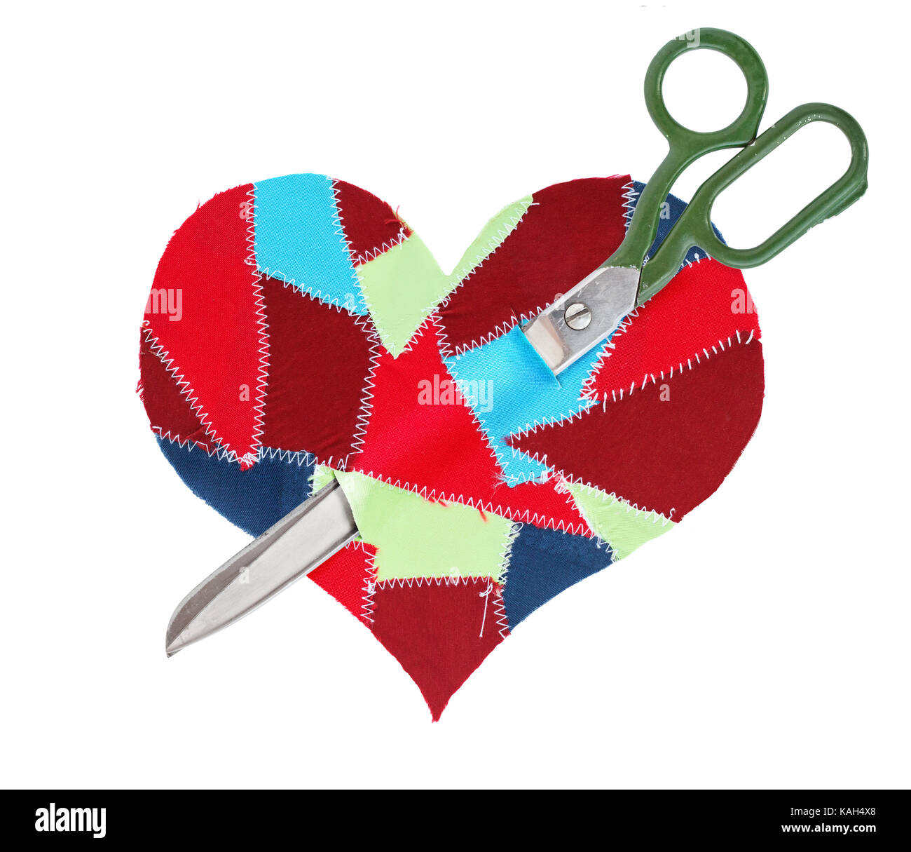 fabric scraps heart with scissors isolated on white background Stock ...