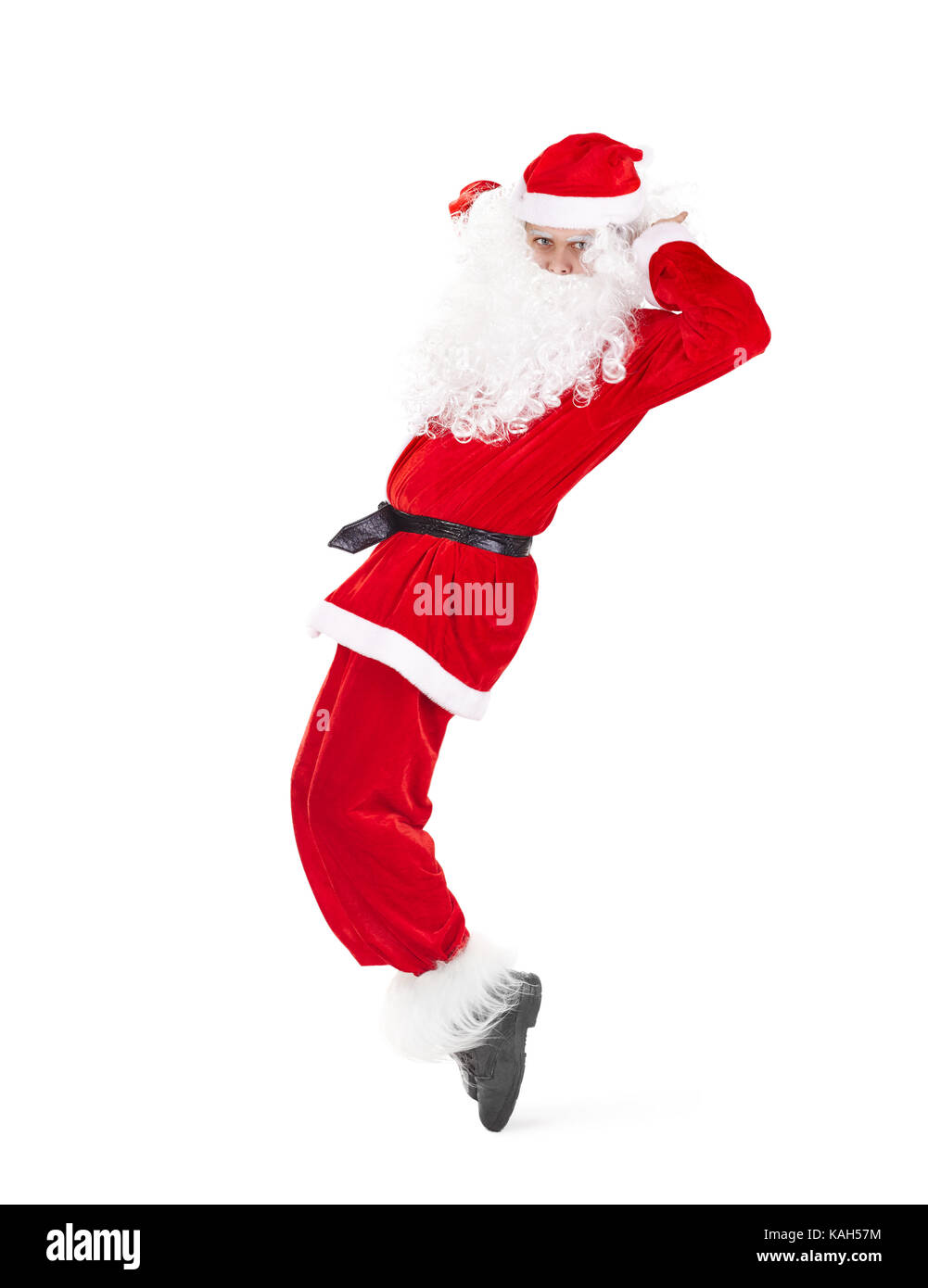 Happy Christmas Santa Claus having fun and dancing isolated on white ...