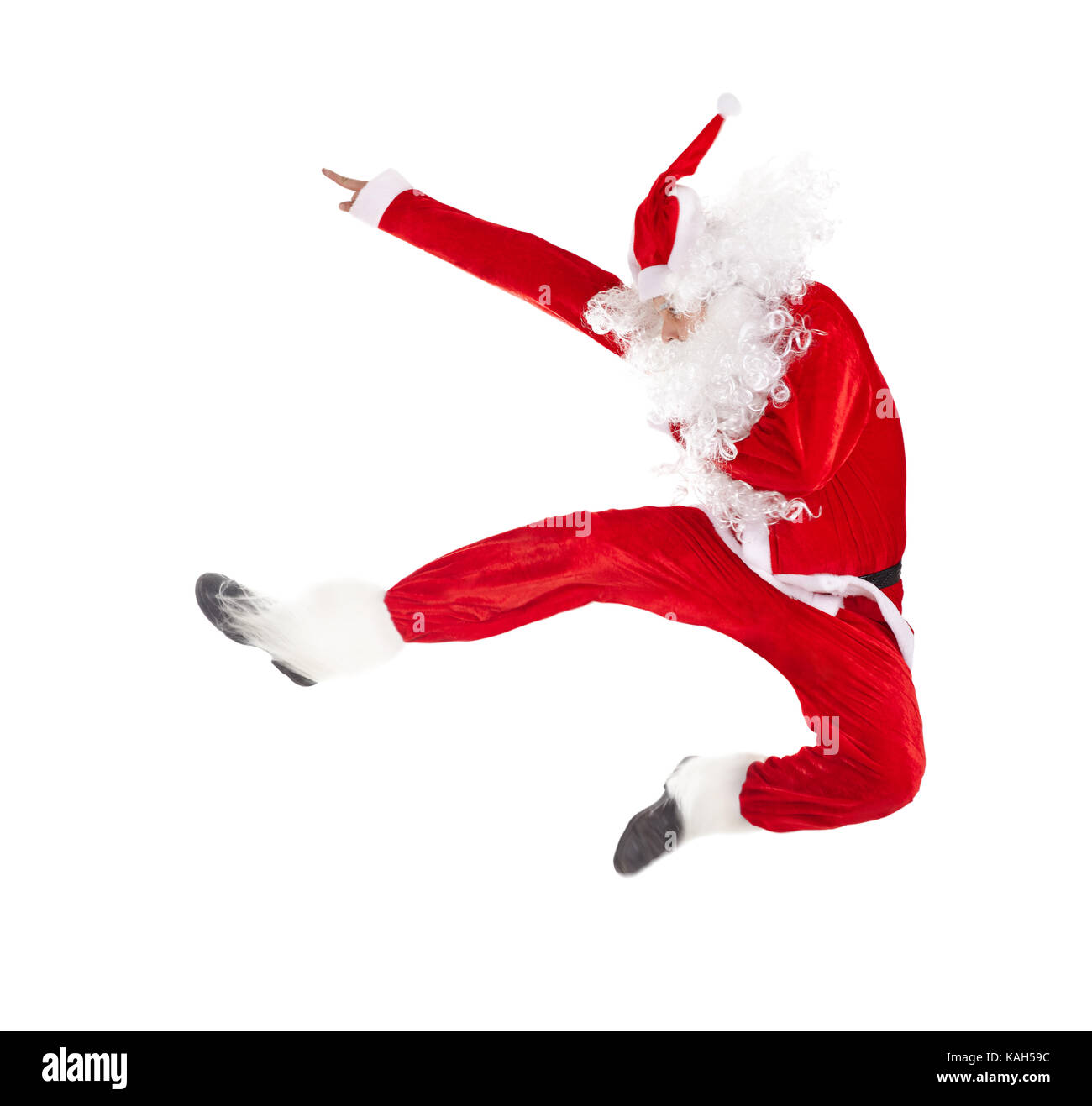 Happy Christmas Santa Claus jumping isolated on white background Stock ...