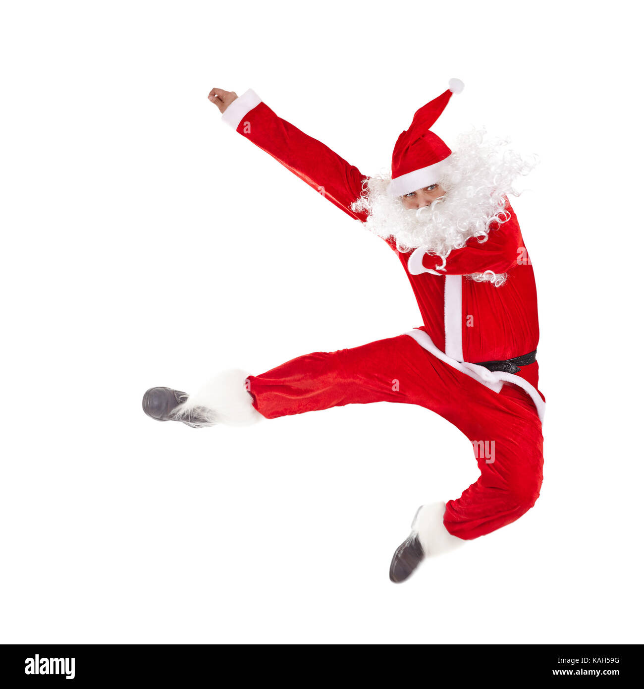 Happy Christmas Santa Claus jumping isolated on white background Stock ...