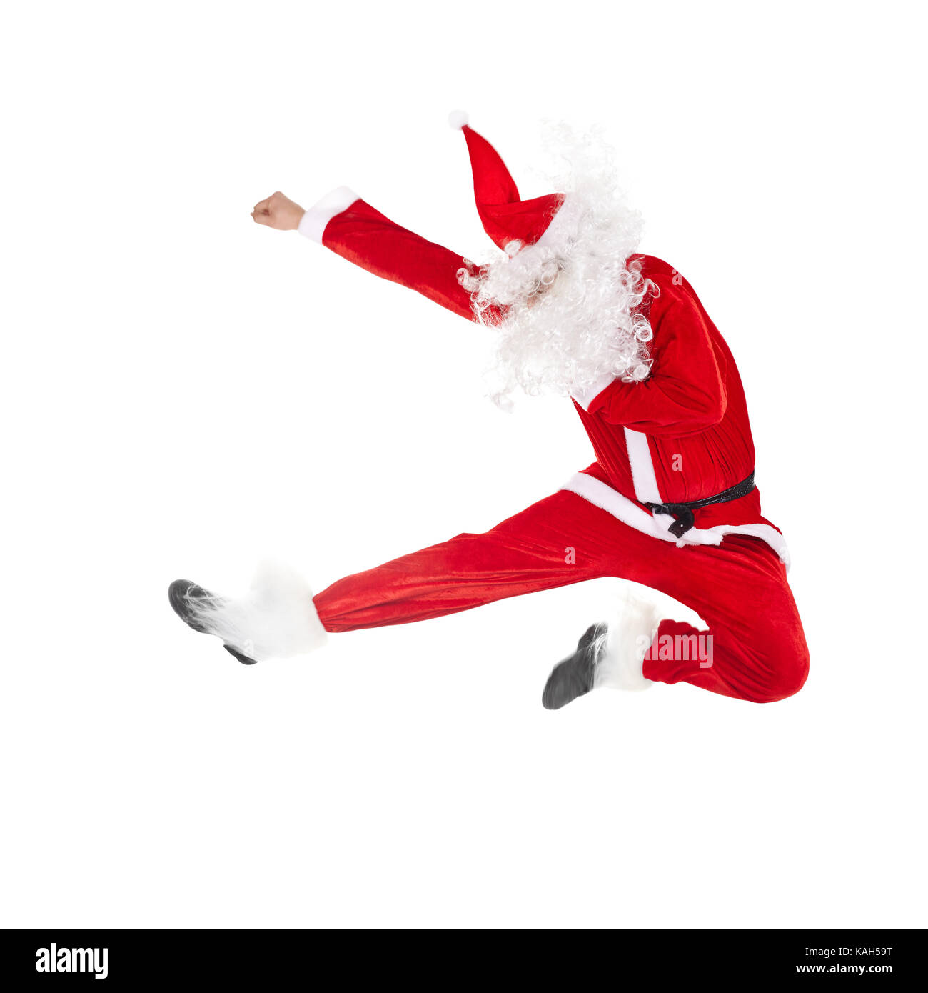 Happy Christmas Santa Claus jumping isolated on white background Stock ...