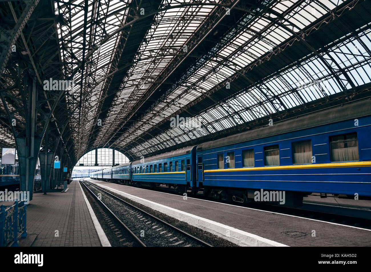 Train on platform in railway station. Travel concept Stock Photo - Alamy