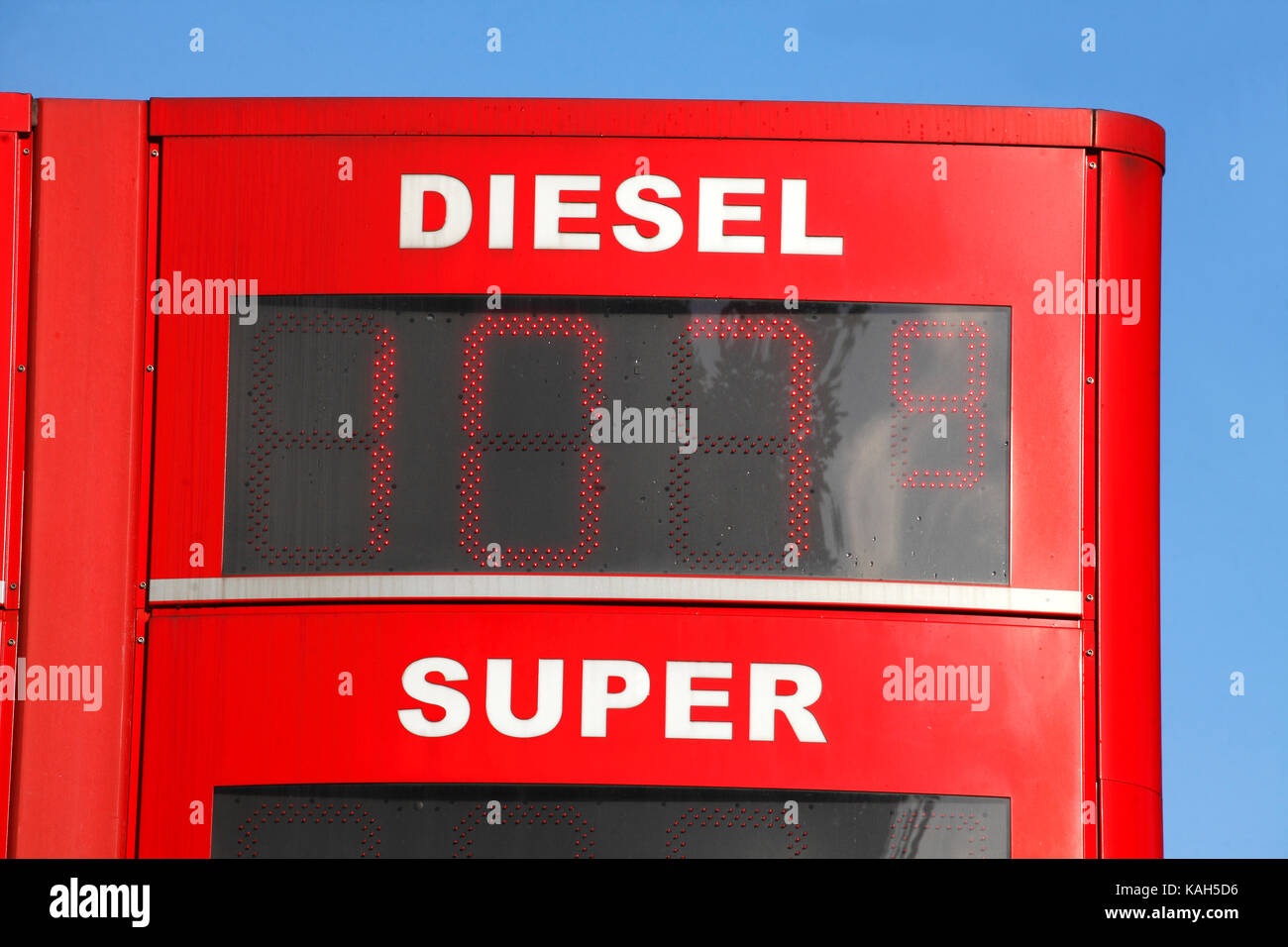 Red Electronic price display at a petrol station, Bremen, Germany ...