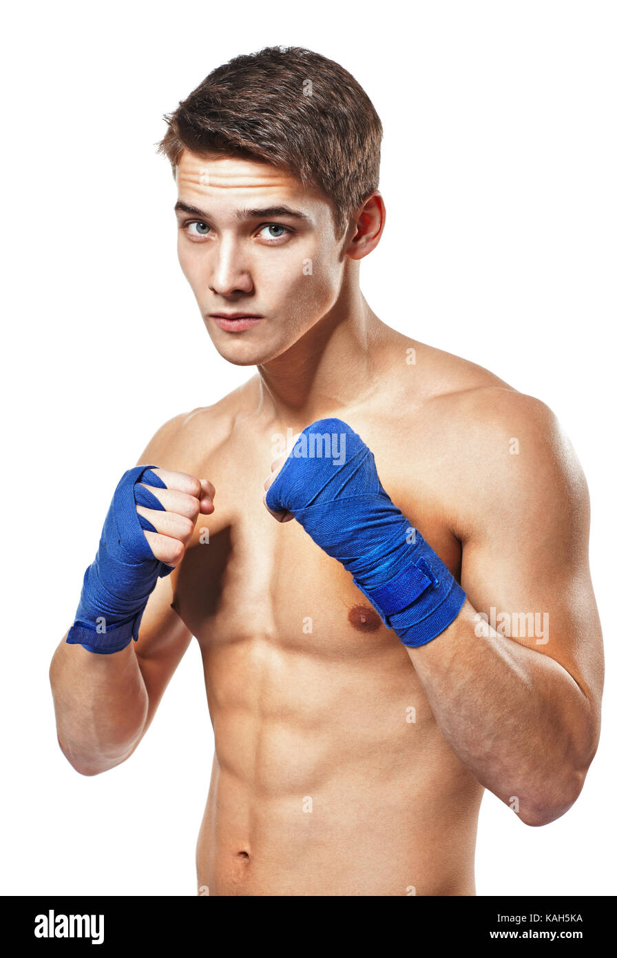 Young handsome male boxer fighter isolated on white background Stock ...