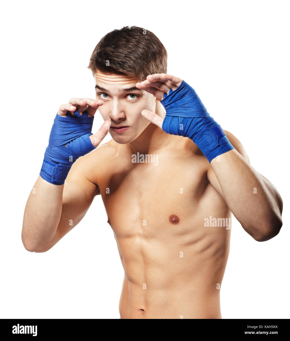 Young handsome male boxer fighter isolated on white background Stock ...