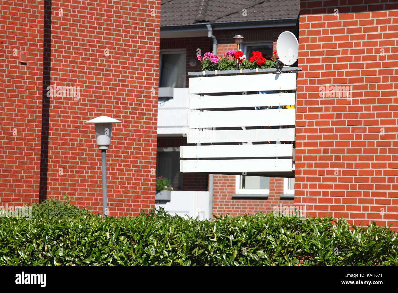 white balcony with flower box Stock Photo - Alamy