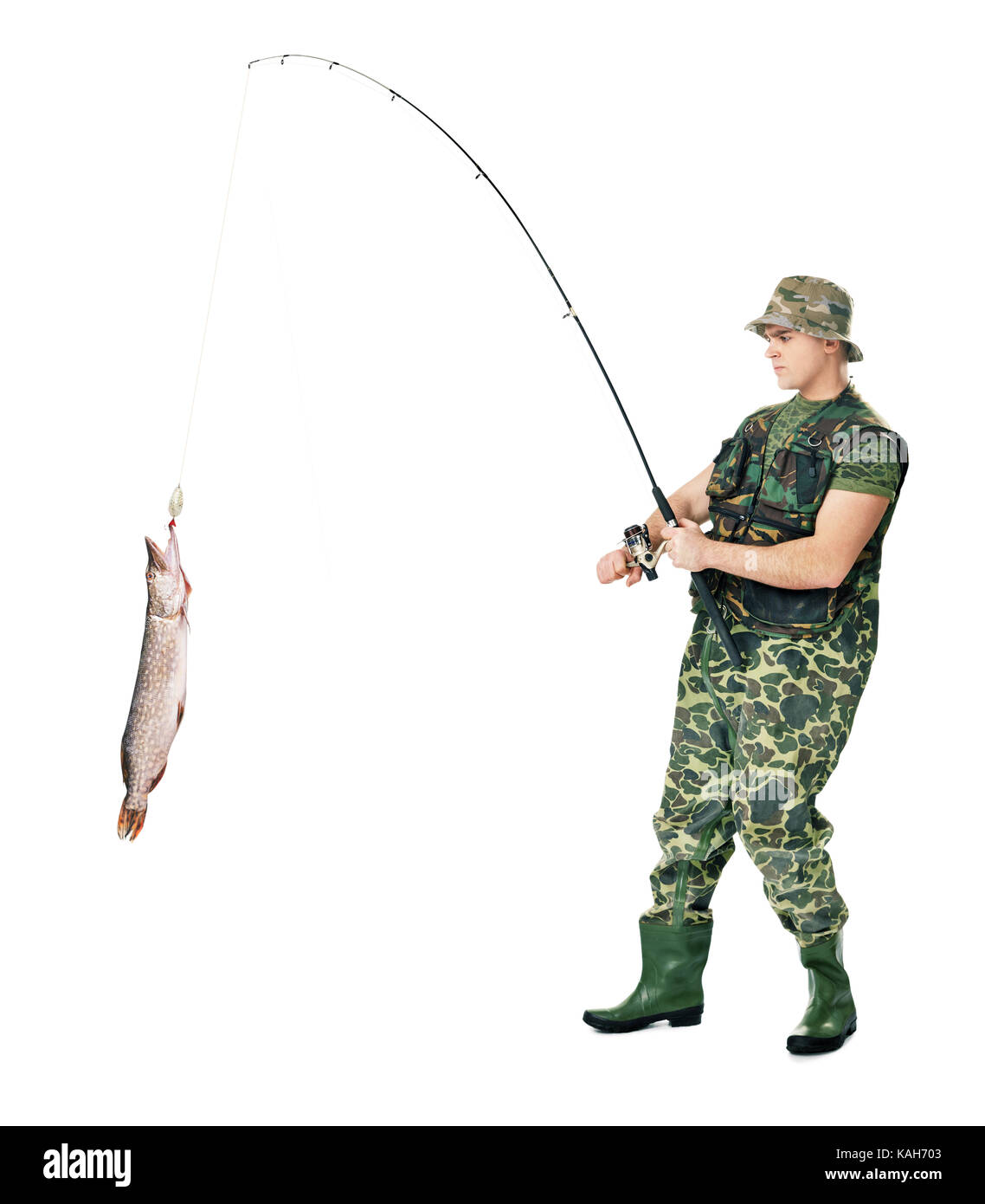 Man pulling fishing tackle Cut Out Stock Images & Pictures - Alamy