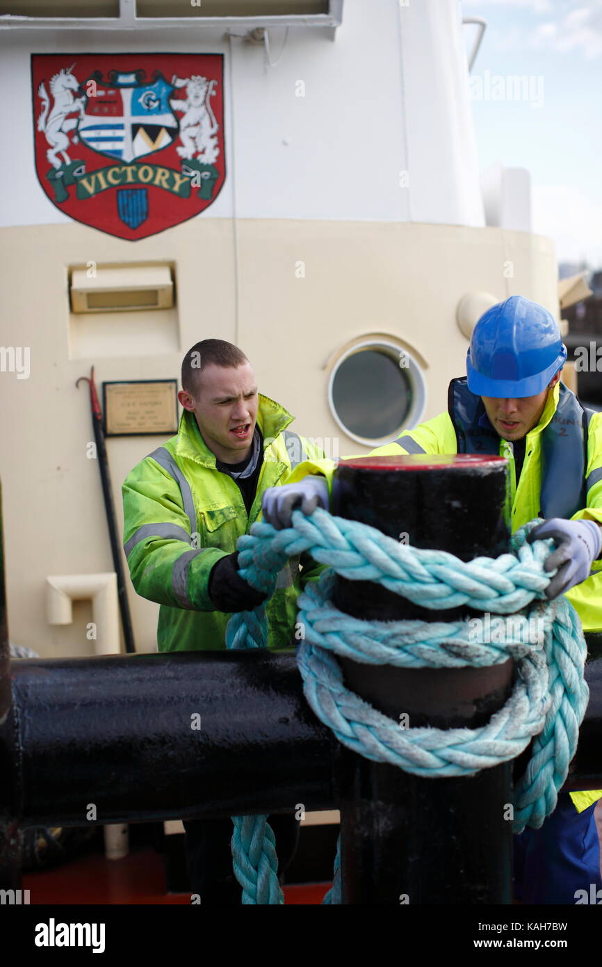 Tug boat MSC Victory on the Manchester Ship Canal by the River Mersey ...