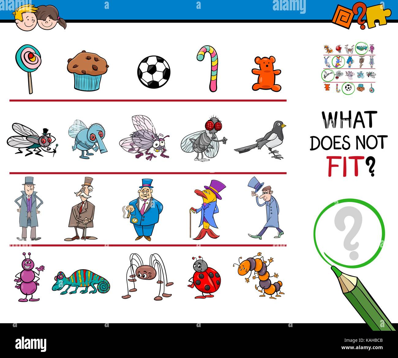 Cartoon Illustration of Finding Picture that does not Fit with the Rest ...