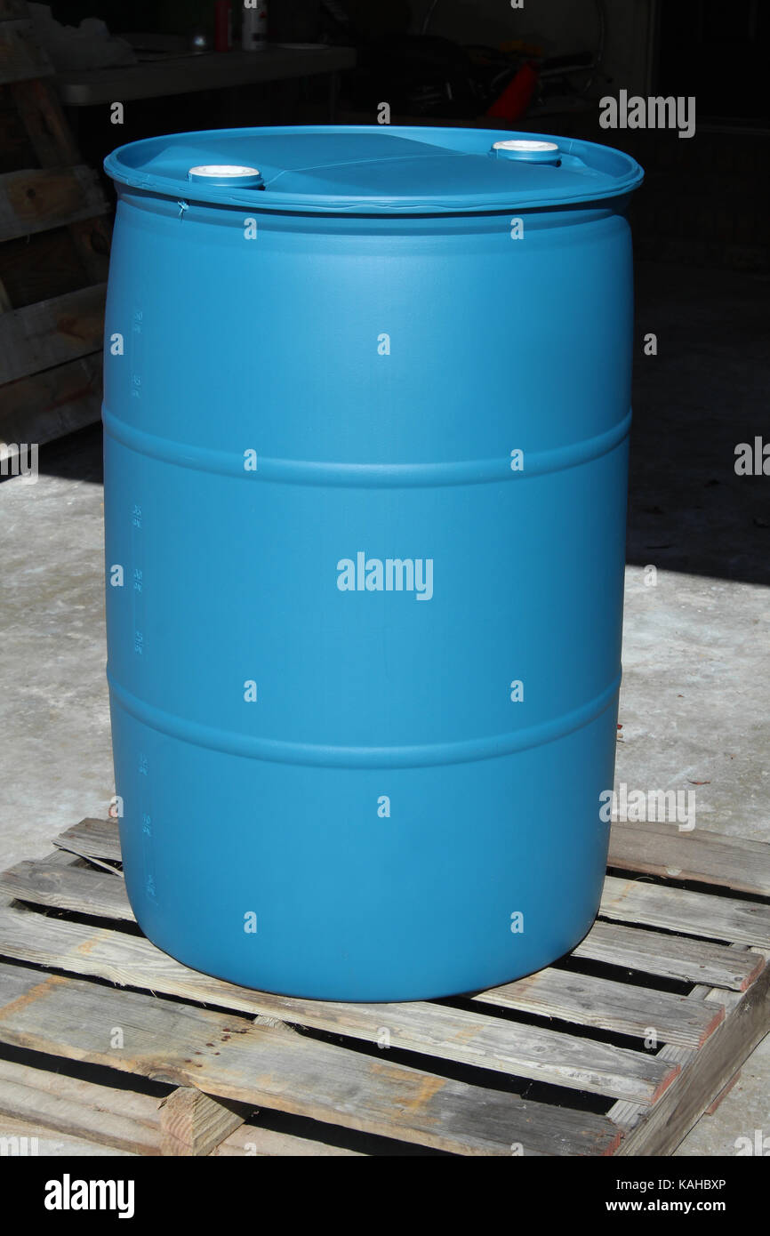 blue water storage barrel Stock Photo - Alamy