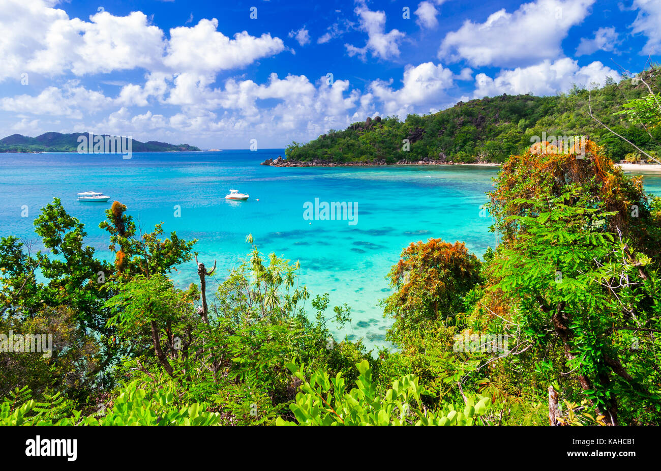 Impressive beach of Seychelles,panoramic view Stock Photo - Alamy