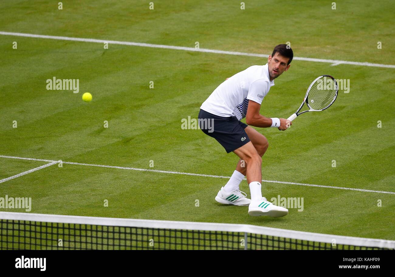 Novak Djokovic of Serbia plays a backhand during his match against ...
